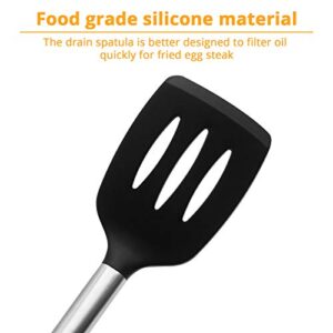 KUFUNG Silicone Nonstick Spatulas, High Heat Resistant to 480°F, KUFUNG Stainless Steel Handle Food Grade Slotted Turner, BPA Free, Slotted Spatula for for Fish, Eggs, Pancakes, Wok (M, Black)