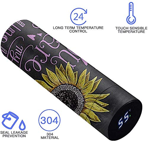 GCOCL Stainless Steel Water Bottle with Temperature Display Thermo Flask 17oz(Sunflower), 9