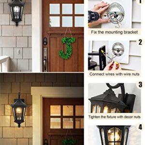 GYDZ Outdoor Wall Mount Light Fixture, Dusk to Dawn Outdoor Porch Light, Exterior Light Fixture Wall Mount, Anti-Rust Waterproof Matte Black Wall Light with Water Ripple Glass for Doorway,15'75''H