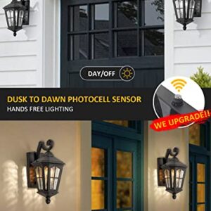 GYDZ Outdoor Wall Mount Light Fixture, Dusk to Dawn Outdoor Porch Light, Exterior Light Fixture Wall Mount, Anti-Rust Waterproof Matte Black Wall Light with Water Ripple Glass for Doorway,15'75''H