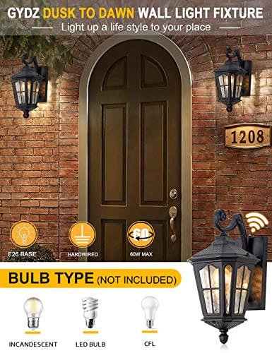 GYDZ Outdoor Wall Mount Light Fixture, Dusk to Dawn Outdoor Porch Light, Exterior Light Fixture Wall Mount, Anti-Rust Waterproof Matte Black Wall Light with Water Ripple Glass for Doorway,15'75''H