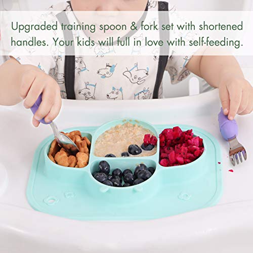 YIVEKO Baby Fork and Spoon Set with Carry Case Baby Training Utensils Self Feeding Toddler Silverware Silicone and Stainless Steel Kids and Toddler Utensil Set-Dinosaur