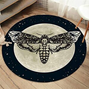 OTNZQZYF Death Moth Round Area Rug Gothic Skull Floor Mat Moon Star Living Room Carpet Polyester Rug Mat Dropship 1 Diameter 150cm