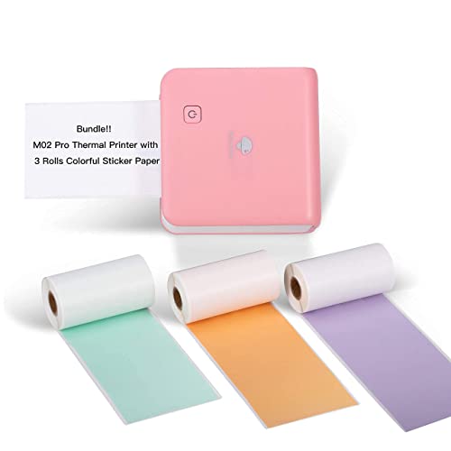 Phomemo M02 Pro Mini Printer- Bluetooth Thermal Photo Printer with 3 Rolls Colorful Sticker Paper, Compatible with iOS + Android for Plan Journal, Study Notes, Art Creation, Work, Gift