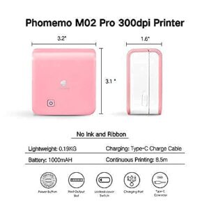 Phomemo M02 Pro Mini Printer- Bluetooth Thermal Photo Printer with 3 Rolls Colorful Sticker Paper, Compatible with iOS + Android for Plan Journal, Study Notes, Art Creation, Work, Gift