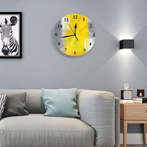 AOYEGO Grey Yellow Brush Wall Clock Art Painting Graffiti Stripes Line Clock Round Silent Non Ticking Home Decor 10 Inch for Living Room Bedroom Office