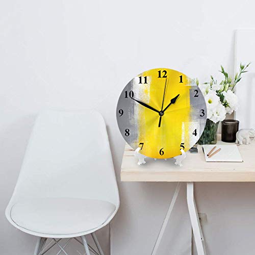 AOYEGO Grey Yellow Brush Wall Clock Art Painting Graffiti Stripes Line Clock Round Silent Non Ticking Home Decor 10 Inch for Living Room Bedroom Office