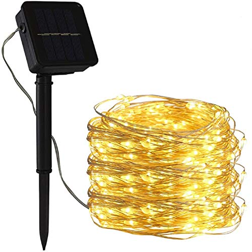 pengxian Outdoor Solar String Lights-LED Lights-Copper Wire lights-20 Meters 200 Lights-8 Lighting Modes-Waterproof-Christmas-Decoration-Garden-Festival-Wedding (Yellow)