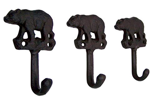 Metal Black Bear Wall Hooks Rustic Home Decor for Hanging Towels, Coats, Hats, Set of 3, 4 Inch