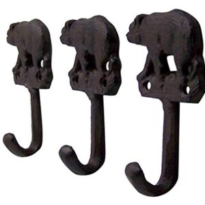 Metal Black Bear Wall Hooks Rustic Home Decor for Hanging Towels, Coats, Hats, Set of 3, 4 Inch