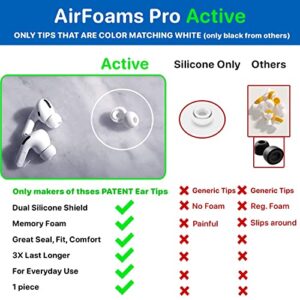 CharJenPro Patented Design Memory Foam Ear Tips for AirPods Pro and AirPods Pro 2 w/Silicone Shield. AirFoams Pro Active 2.0 Lasts 5X Longer. Replacement Tip. As seen on Kickstarter. (S/M/L, White)