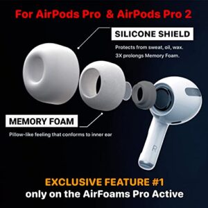 CharJenPro Patented Design Memory Foam Ear Tips for AirPods Pro and AirPods Pro 2 w/Silicone Shield. AirFoams Pro Active 2.0 Lasts 5X Longer. Replacement Tip. As seen on Kickstarter. (S/M/L, White)