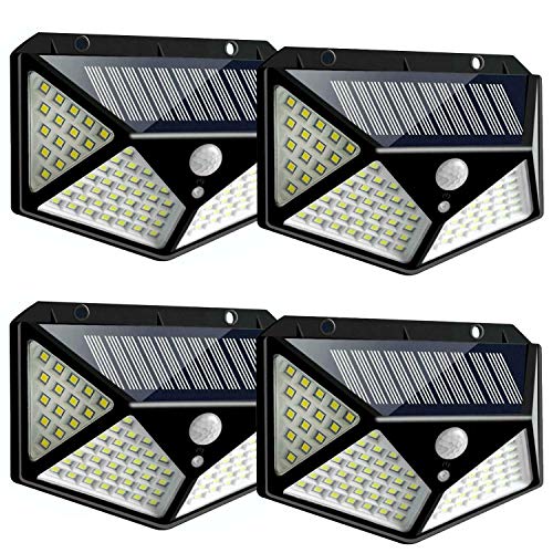 Tmango Solar Lights Outdoor [100 LED/3 Working Mode], Solar Security Lights Motion Sensor Lights Wireless IP65 Waterproof Solar Powered for Garden Fence Patio Garage Deck (4 Pack)