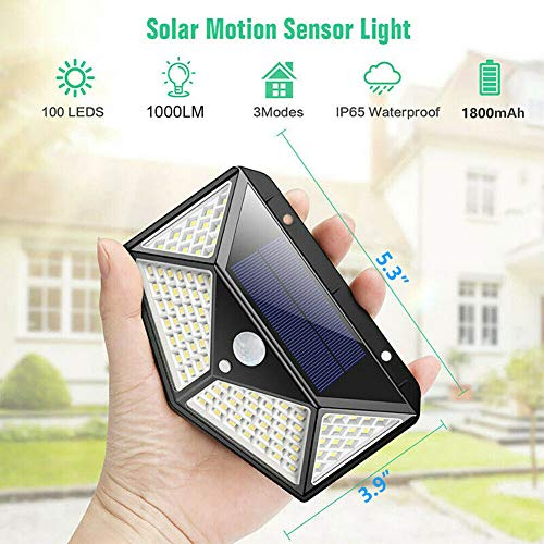 Tmango Solar Lights Outdoor [100 LED/3 Working Mode], Solar Security Lights Motion Sensor Lights Wireless IP65 Waterproof Solar Powered for Garden Fence Patio Garage Deck (4 Pack)