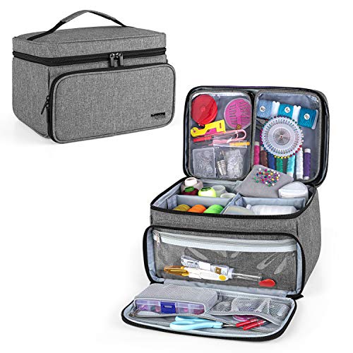 Luxja Sewing Accessories Organizer with 2 Detachable Clear Pockets, Sewing Supplies Organizer (Patent Design), Gray