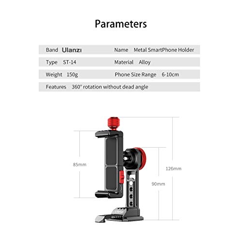 Cell Phone Tripod Mount, ULANZI ST-14 Smartphone Tripod Mount Adapter Aluminum with Cold Shoe, 360° Cell Phone Stand Holder Clamp for iPhone 13 12 11 Max Pro iPhone X XR Xs 6 7 Plus