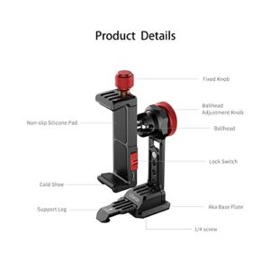 Cell Phone Tripod Mount, ULANZI ST-14 Smartphone Tripod Mount Adapter Aluminum with Cold Shoe, 360° Cell Phone Stand Holder Clamp for iPhone 13 12 11 Max Pro iPhone X XR Xs 6 7 Plus