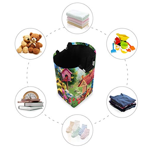 Kaariok Spring Birds Sunflower Animal Floral Laundry Hamper with Handles Waterproof Collapsible Storage Basket Large Dirty Clothes Bin for Laundry Room, 22.7 Inches