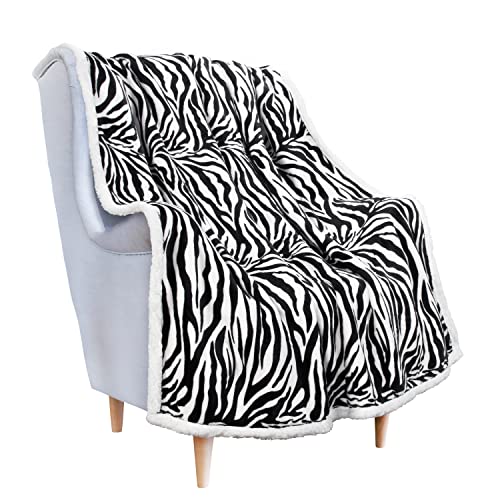 Tirrinia Sherpa Blanket Plush Throw Zebra Pattern Blanket Size 50" x 60" Bedding Fleece Reversible Blanket for Bed and Couch, Super Soft Comfy Warm Fuzzy TV Blanket