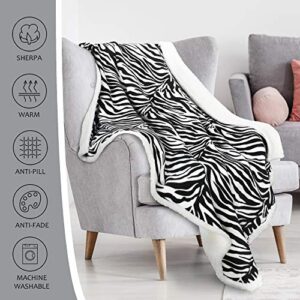 Tirrinia Sherpa Blanket Plush Throw Zebra Pattern Blanket Size 50" x 60" Bedding Fleece Reversible Blanket for Bed and Couch, Super Soft Comfy Warm Fuzzy TV Blanket