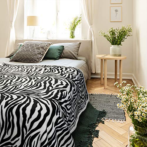 Tirrinia Sherpa Blanket Plush Throw Zebra Pattern Blanket Size 50" x 60" Bedding Fleece Reversible Blanket for Bed and Couch, Super Soft Comfy Warm Fuzzy TV Blanket