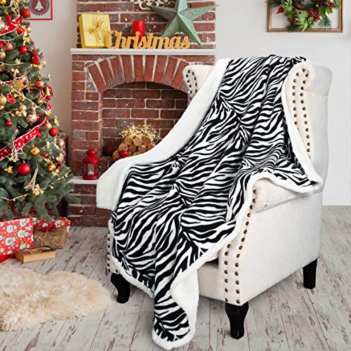 Tirrinia Sherpa Blanket Plush Throw Zebra Pattern Blanket Size 50" x 60" Bedding Fleece Reversible Blanket for Bed and Couch, Super Soft Comfy Warm Fuzzy TV Blanket