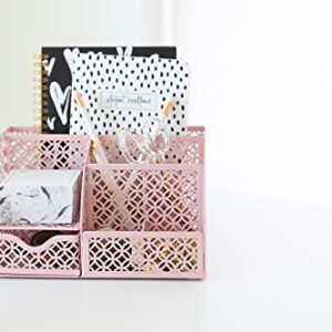 BLU MONACO Light Pink Desk Organizer - Cute and Girly Pink Desk Accessories - Office Storage for Girls and Women - Paper Storage and Office Supply Storage - Home Office