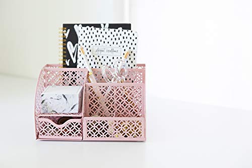 BLU MONACO Light Pink Desk Organizer - Cute and Girly Pink Desk Accessories - Office Storage for Girls and Women - Paper Storage and Office Supply Storage - Home Office