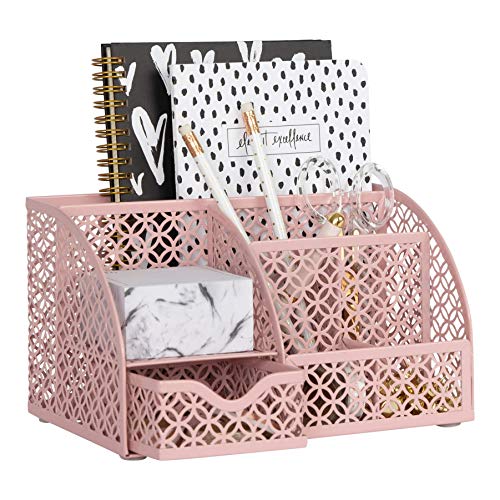 BLU MONACO Light Pink Desk Organizer - Cute and Girly Pink Desk Accessories - Office Storage for Girls and Women - Paper Storage and Office Supply Storage - Home Office