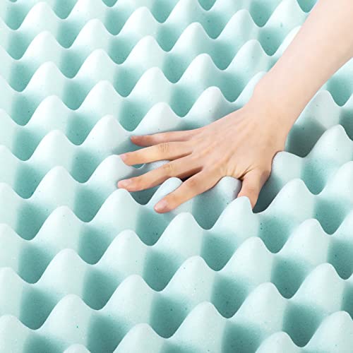 Best Price Mattress 4 Inch Egg Crate Memory Foam Mattress Topper with Cooling Gel Infusion, CertiPUR-US Certified, King, Light Blue