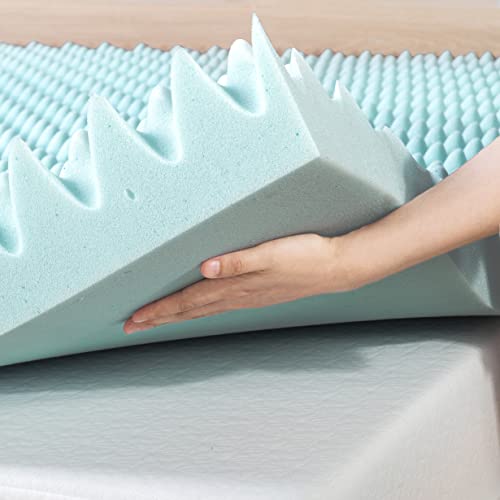 Best Price Mattress 4 Inch Egg Crate Memory Foam Mattress Topper with Cooling Gel Infusion, CertiPUR-US Certified, King, Light Blue