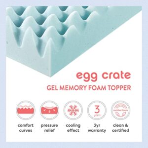 Best Price Mattress 4 Inch Egg Crate Memory Foam Mattress Topper with Cooling Gel Infusion, CertiPUR-US Certified, King, Light Blue