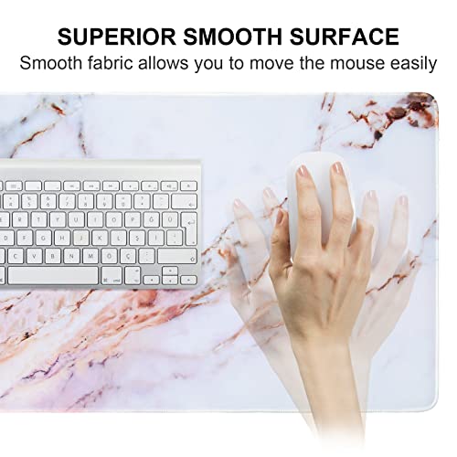 Anyshock Desk Mat, Extended Gaming Mouse Pad Large 31.5" x 15.7" XL Keyboard pad with Stitched Edges Non Slip Base, Water-Resistant Computer Laptop Desk Pad for Office and Home (Pink Marble)