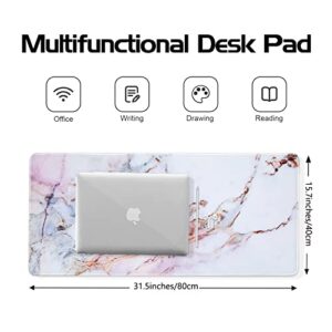 Anyshock Desk Mat, Extended Gaming Mouse Pad Large 31.5" x 15.7" XL Keyboard pad with Stitched Edges Non Slip Base, Water-Resistant Computer Laptop Desk Pad for Office and Home (Pink Marble)