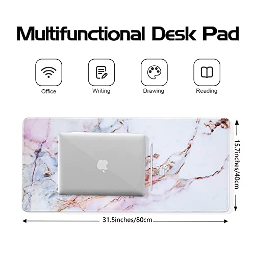 Anyshock Desk Mat, Extended Gaming Mouse Pad Large 31.5" x 15.7" XL Keyboard pad with Stitched Edges Non Slip Base, Water-Resistant Computer Laptop Desk Pad for Office and Home (Pink Marble)