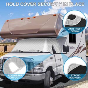 RV Windshield Cover Compatible with Ford Class C 1997-2023 RV Front Window Cover RV Motorhome Windshield Cover RV Window Shade Sunshade Cover Snow Cover with Mirror Cutouts