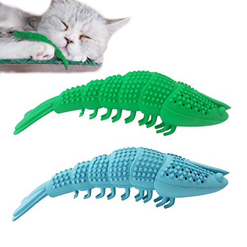 Cat Toothbrush Catnip Toy,Interactive Rubber Dental Care for Pet Kitten Kitty,Crayfish-Shaped Safe Chewing Toy Tooth Cleaning Durable Cat Toy(2 Pack)