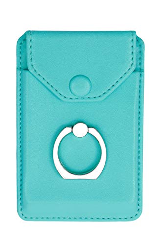 YUNCE Cell Phone Card Holder RFID Ring Stand Stick on Wallet Card Holder for Back of Phone for iPhone Android and All Smartphones Adhesive Credit Card Holder for Cell Phone-Green