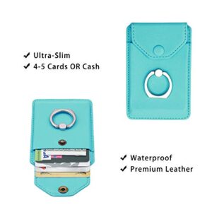 YUNCE Cell Phone Card Holder RFID Ring Stand Stick on Wallet Card Holder for Back of Phone for iPhone Android and All Smartphones Adhesive Credit Card Holder for Cell Phone-Green