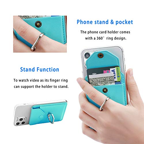 YUNCE Cell Phone Card Holder RFID Ring Stand Stick on Wallet Card Holder for Back of Phone for iPhone Android and All Smartphones Adhesive Credit Card Holder for Cell Phone-Green