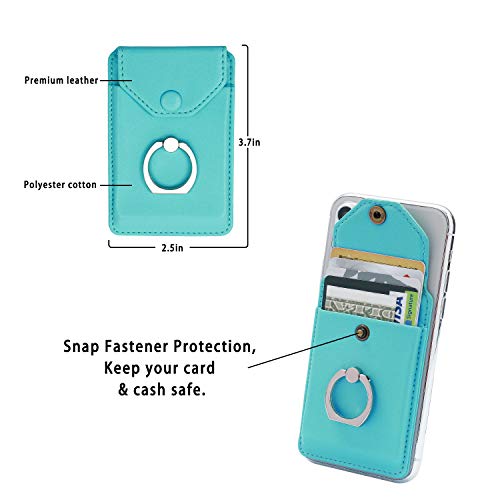 YUNCE Cell Phone Card Holder RFID Ring Stand Stick on Wallet Card Holder for Back of Phone for iPhone Android and All Smartphones Adhesive Credit Card Holder for Cell Phone-Green