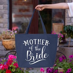 shop4ever® Mother of the Bride Heavy Canvas Tote with Zipper Reusable Shopping Bag 12 oz Navy 1 Pack