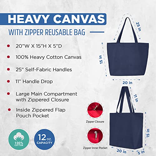 shop4ever® Mother of the Bride Heavy Canvas Tote with Zipper Reusable Shopping Bag 12 oz Navy 1 Pack