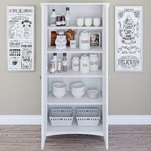 Bush Furniture Salinas Kitchen Pantry Cabinet with Doors, Pure White and Shiplap Gray