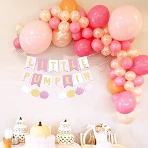 HEETON Little Pumpkin Banner Pink Girl Fall Baby Shower Birthday Halloween Thanksgiving Pumpkin Party Decorations Supplies Photo Booth Props