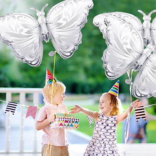 6 Pieces Butterfly Foil Balloon Silver Aluminum Party Balloon Foil Balloons for Wedding Birthday Anniversary Party Decoration