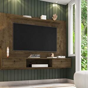 Manhattan Comfort Liberty 70.86 Floating Wall Entertainment Center with Overhead Shelf in Rustic Brown