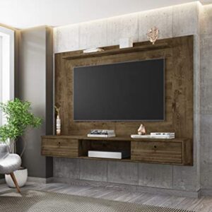 Manhattan Comfort Liberty 70.86 Floating Wall Entertainment Center with Overhead Shelf in Rustic Brown