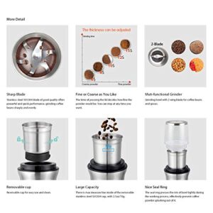 DR MILLS DM-7412N Coffee Grinder Electric,Coffee Grinder,spice grinder electric, detachable cup, Blade & cup made with SUS304 stianlees steel,200w small food grinder grain grinder