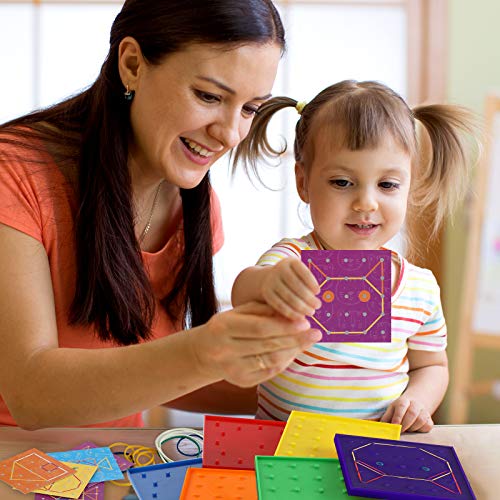 Double-Sided Geoboard - Mathematical Manipulative Material Geo Board, Graphical Educational Toy for Geometry and Creativity- 5 x 5 Grid/12 Pin Circular Array, 15 Cards with 30 Design, and Rubber Bands